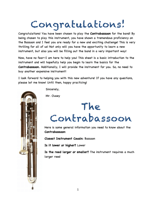 Congratulations The Contrabassoon printable pdf download