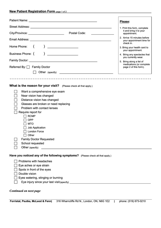 New Patient Registration Form printable pdf download