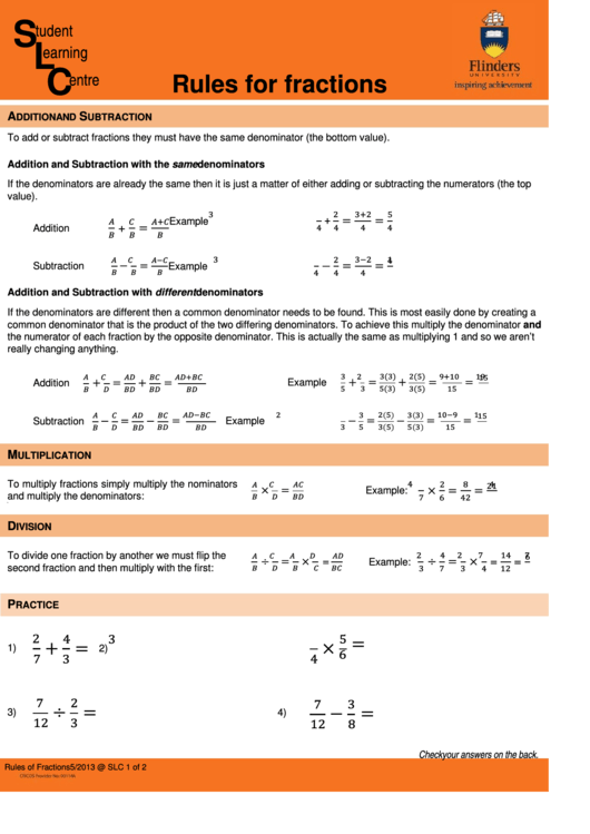 Printable Fraction Rules Sheet Printable World Holiday