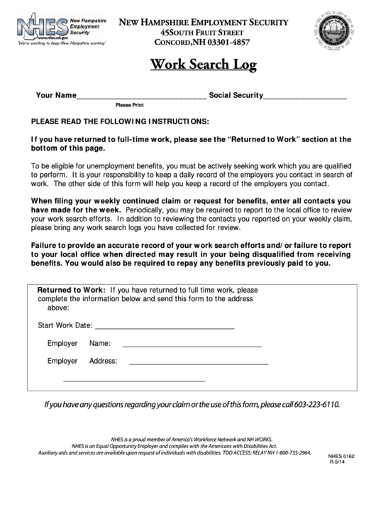 Work Search Log Printable Pdf Download