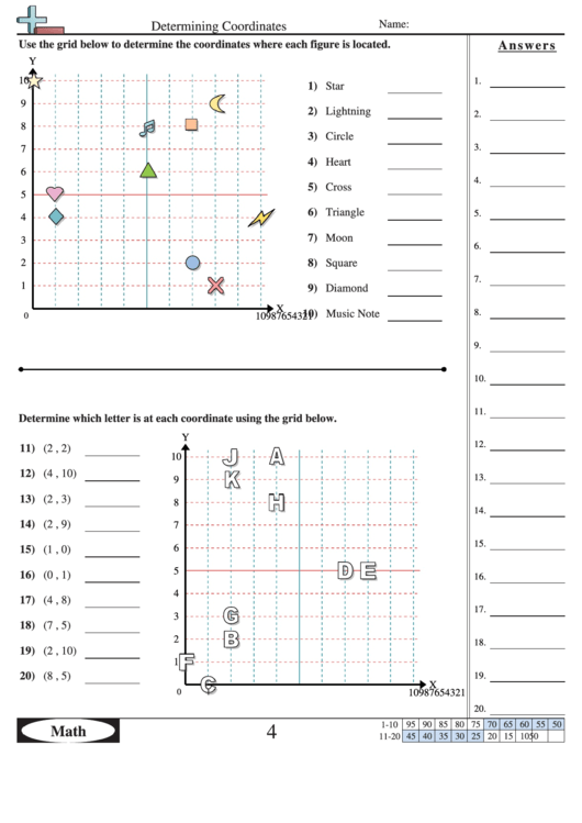 Determining Coordinates Worksheet printable pdf download