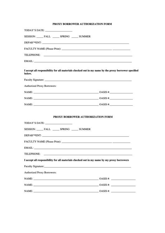 Proxy Borrower Authorization Form Printable Pdf Download