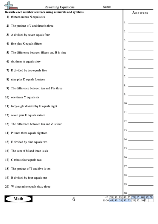 Rewriting Equations Worksheet With Answer Key printable pdf download