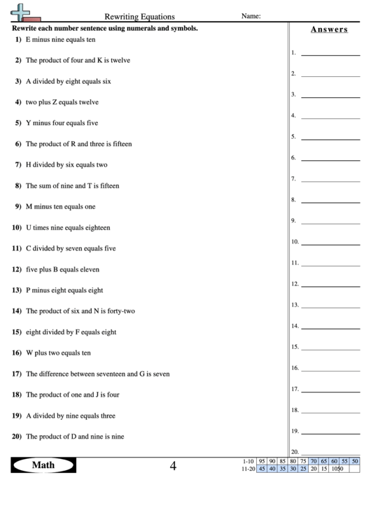 Rewriting Equations Worksheet With Answer Key printable pdf download