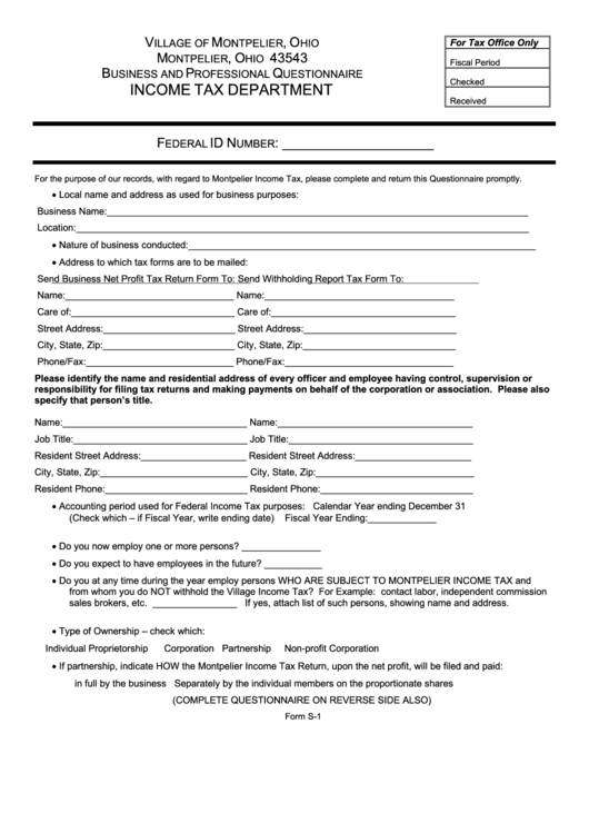 Business And Professional Questionnaire Income Tax Department printable ...