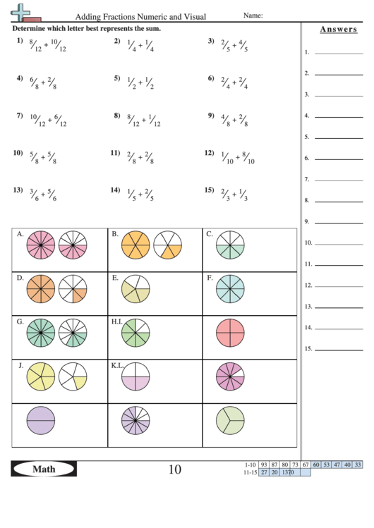 Adding Fractions Numeric And Visual Worksheet Printable Pdf Download