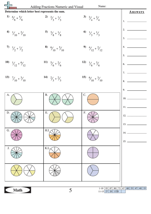 Adding Fractions Numeric And Visual Worksheet printable pdf download