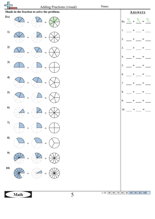 Adding Fractions Visual Worksheet With Answer Key Printable Pdf Download