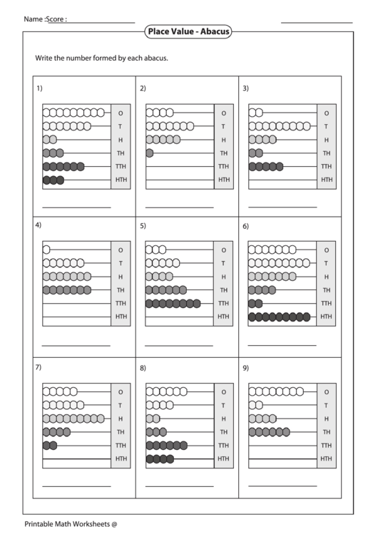 Place Value - Abacus printable pdf download