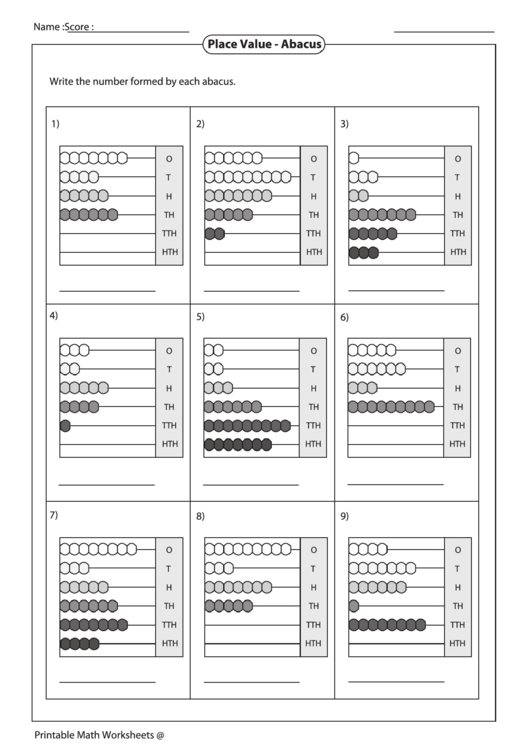 Place Value - Abacus printable pdf download