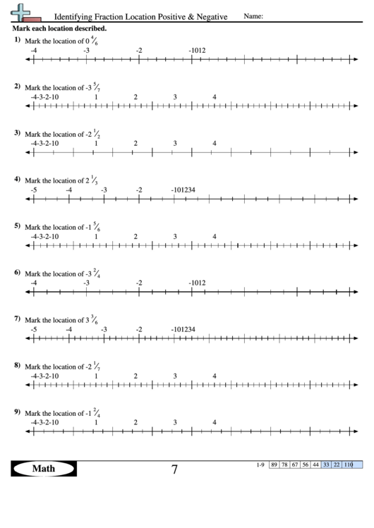 Identifying Fraction Location Positive And Negative Worksheet printable ...