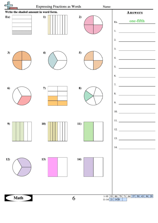 Expressing Fractions As Words Worksheet printable pdf download