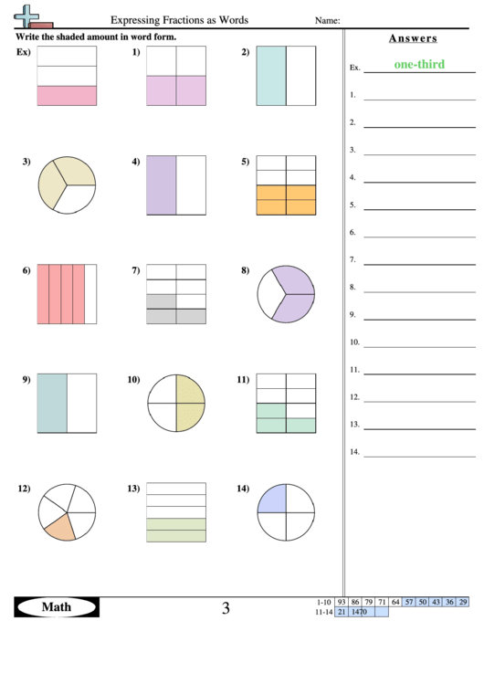 Expressing Fractions As Words Worksheet printable pdf download