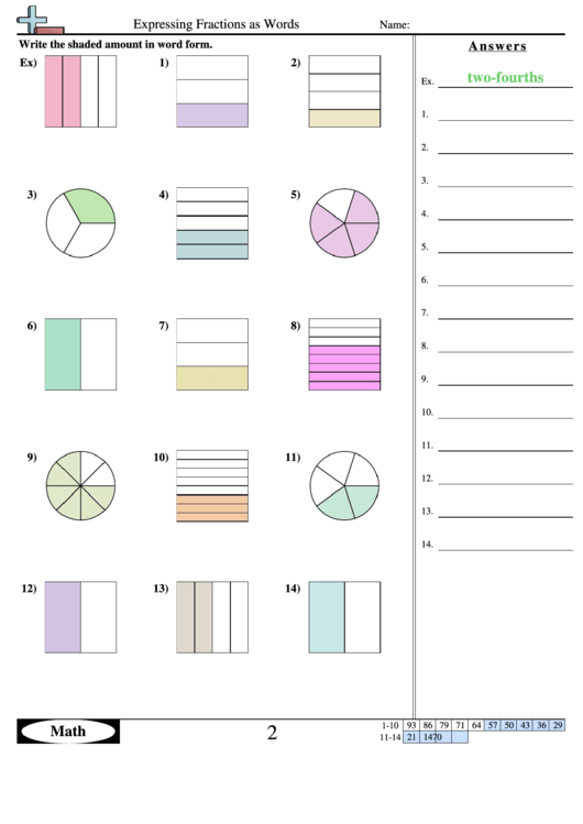 Expressing Fractions As Words Worksheet printable pdf download