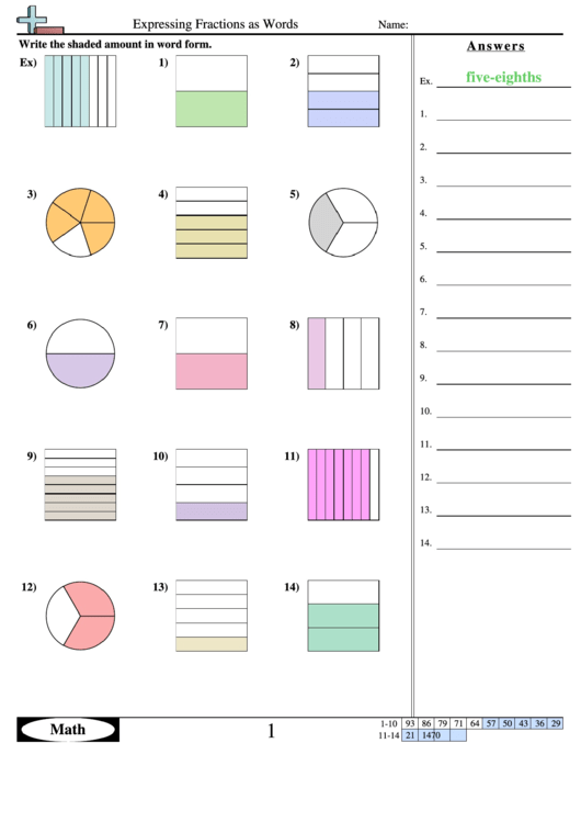 Expressing Fractions As Words printable pdf download