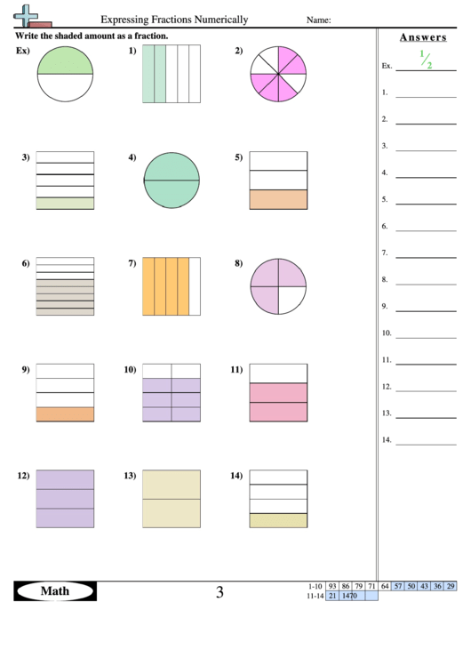 Expressing Fractions Numerically Worksheet printable pdf download
