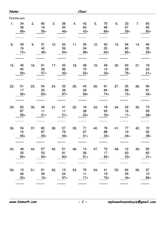 Addition Of 3 Two Digit Numbers Vertically Worksheet Printable Pdf Download