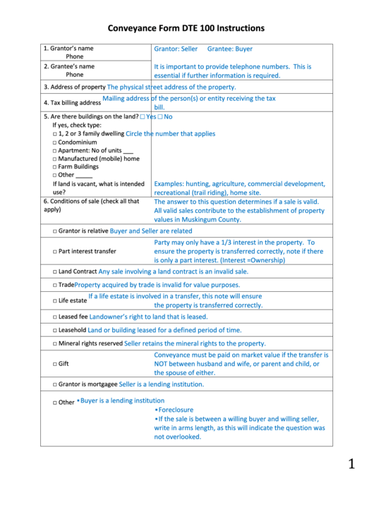 Conveyance Form Dte 100 Instructions printable pdf download