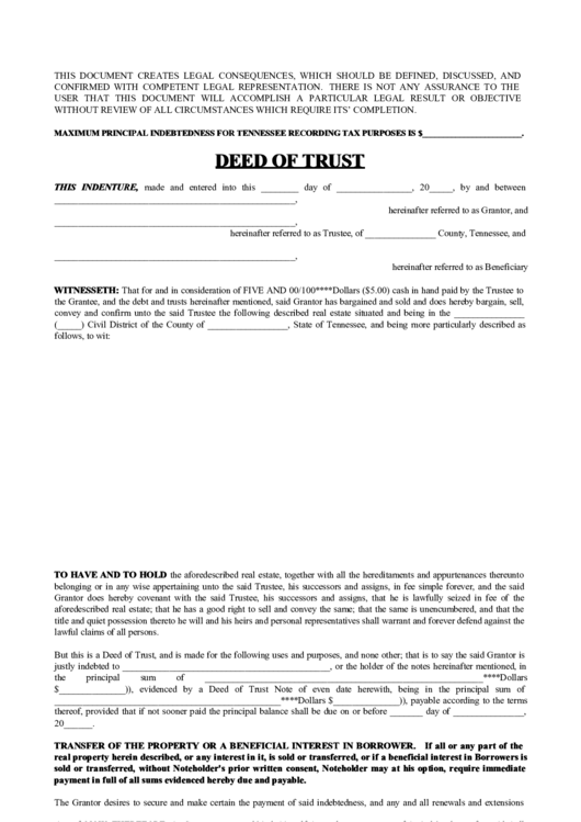 Tennessee Deed Of Trust Form printable pdf download