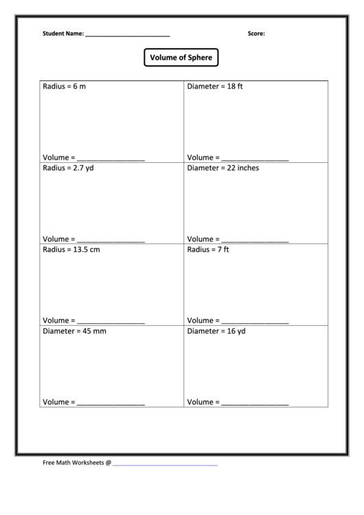 Volume Of Sphere Worksheet Printable Pdf Download