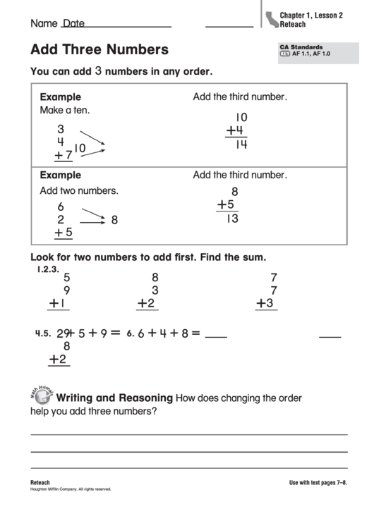 Add Three Numbers Worksheet printable pdf download