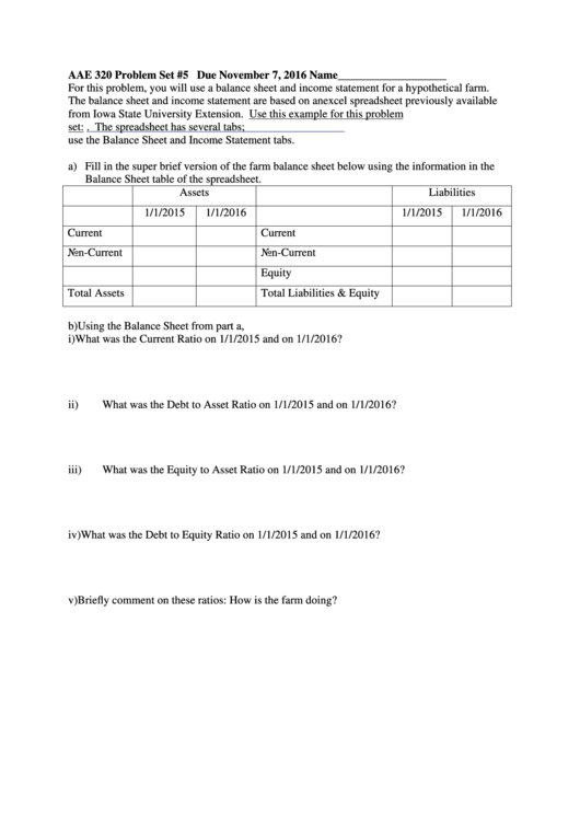 Balance Sheet And Income Statement Worksheet Printable Pdf Download