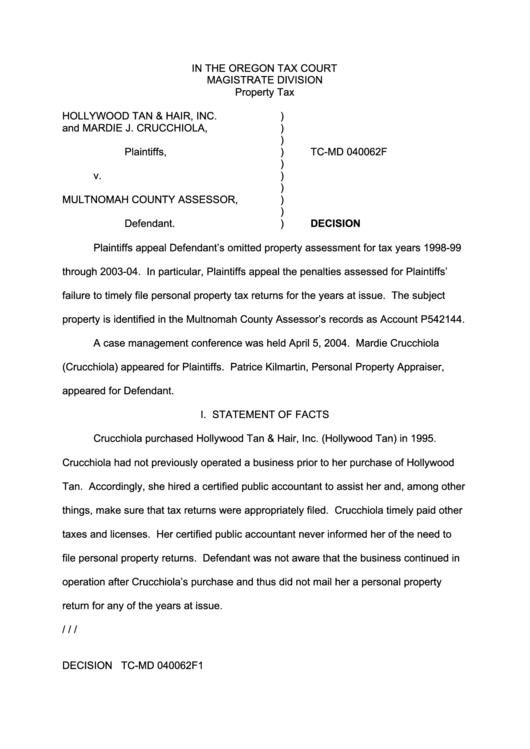 Decision Oregon Tax Court printable pdf download
