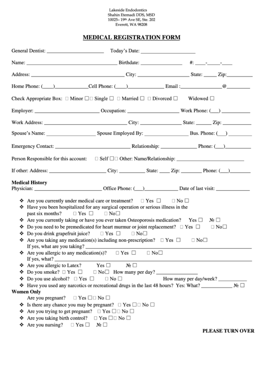 Medical Registration Form printable pdf download