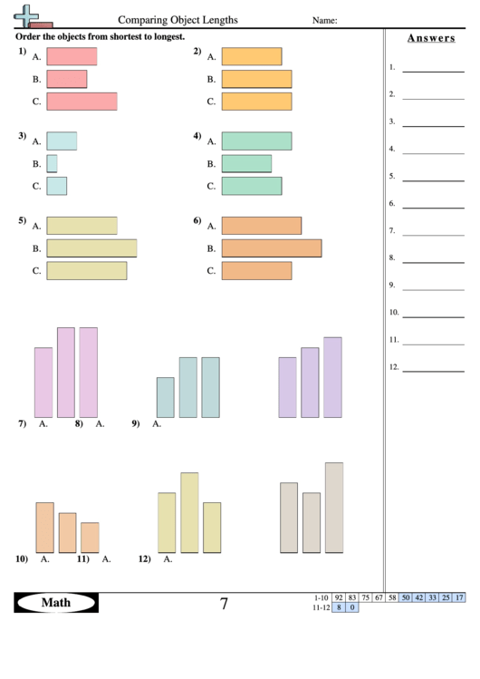Comparing Object Lengths Worksheet printable pdf download