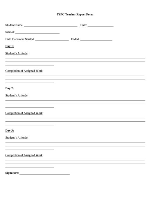 Tspc Teacher Report Form printable pdf download