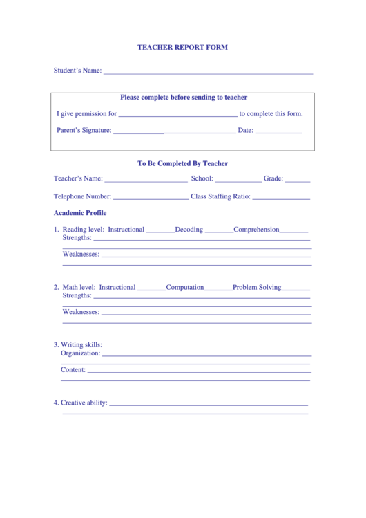 Teacher Report Form printable pdf download
