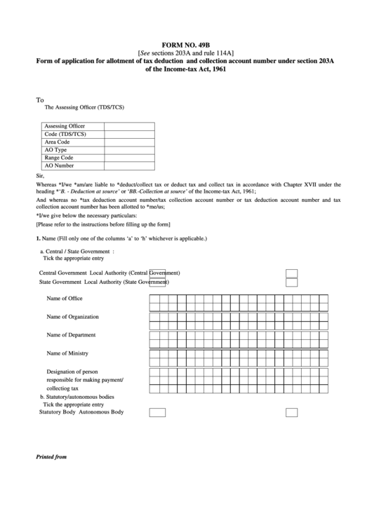 Form Of Application For Allotment Of Tax Deduction And Collection ...