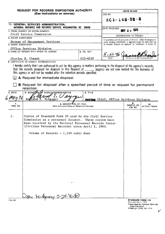 Standard Form 50 Used By The Civil Service Commission Printable Pdf 