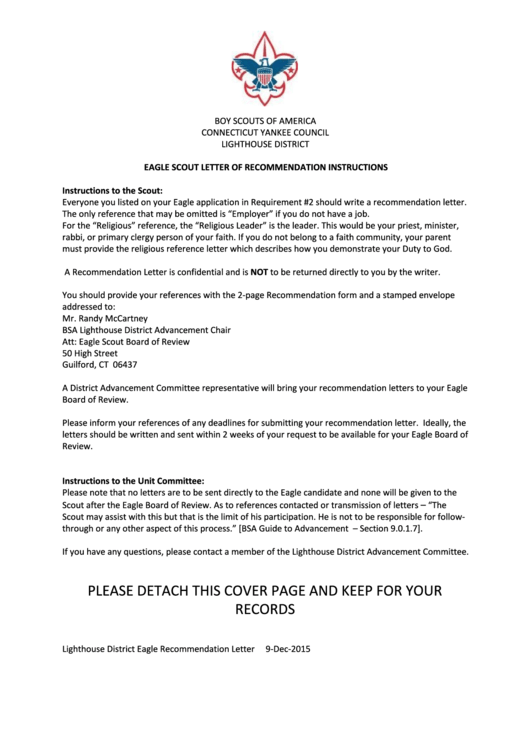 Eagle Scout Letter Of Recommendation Template With Instructions 