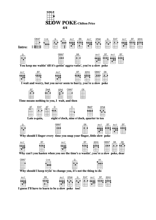 Slow Poke - Chilton Price Chord Chart printable pdf download