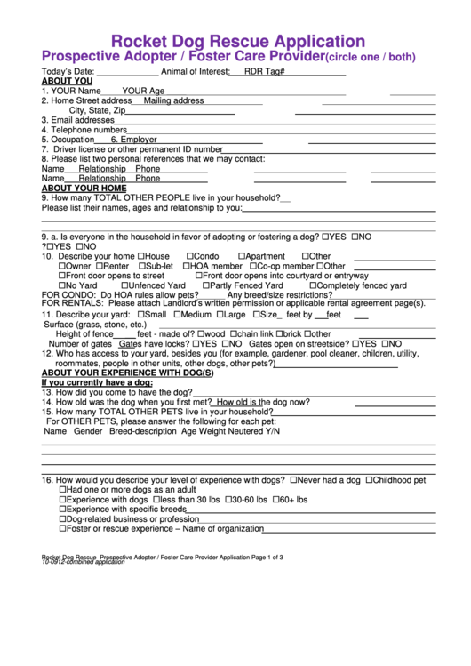 Rocket Dog Rescue Application printable pdf download
