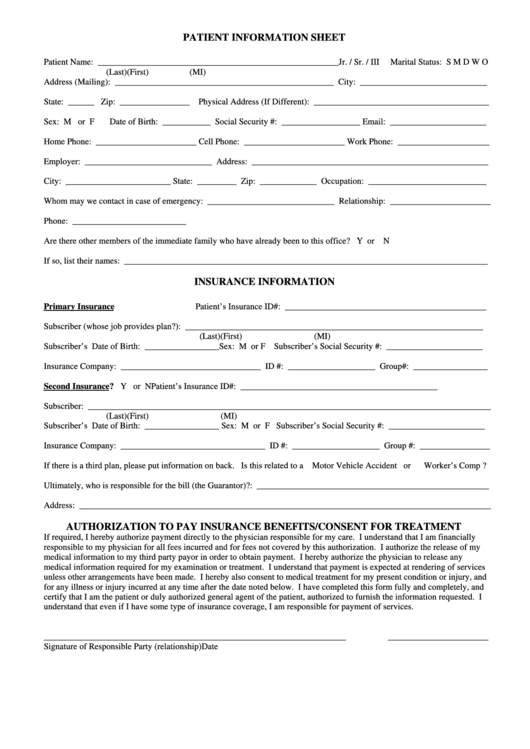 Patient Information Sheet Printable Pdf Download