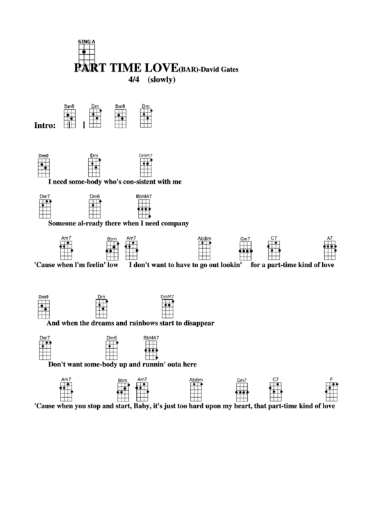 Part Time Love (Bar) - David Gates Chord Chart printable pdf download