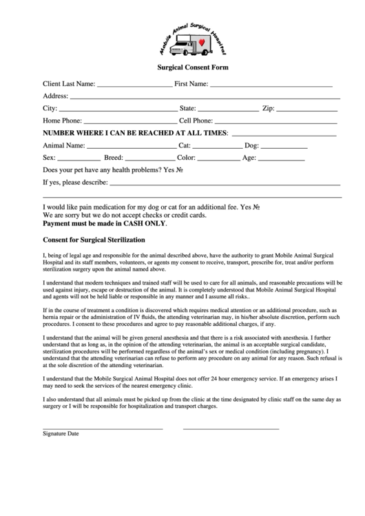 Surgical Consent Form printable pdf download