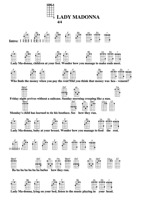 Chord Chart - Lady Madonna printable pdf download