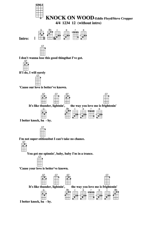 Chord Chart - Eddie Floyd/steve Cropper - Knock On Wood printable pdf ...
