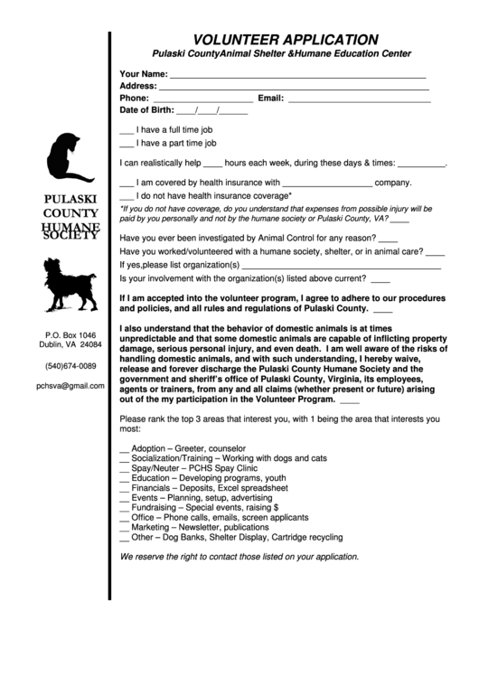 Volunteer Application printable pdf download