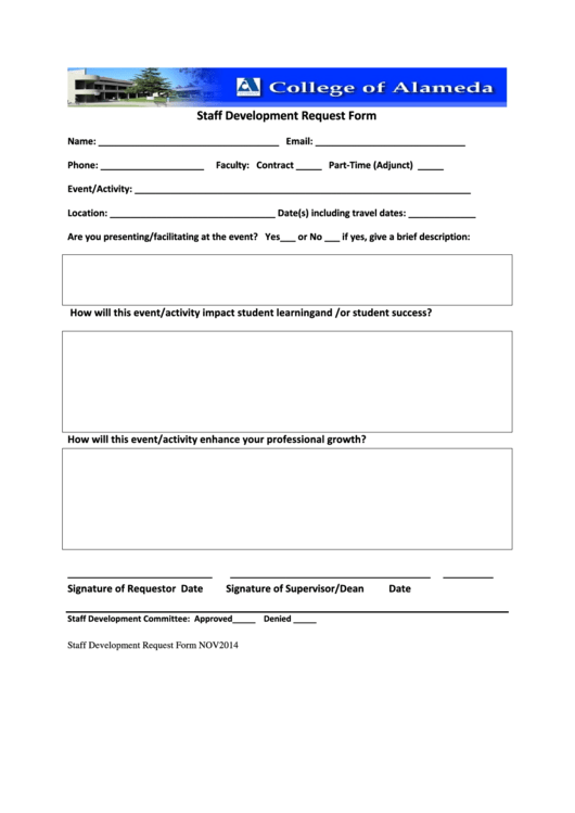 Sample Staff Development Request printable pdf download