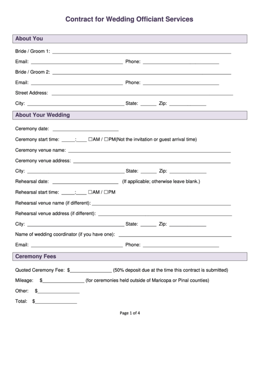 Wedding Officiant Contract Template