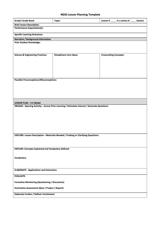 5e Ngss Lesson Planning Template Printable Pdf Download