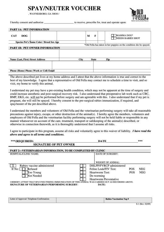 Spay Neuter Voucher printable pdf download
