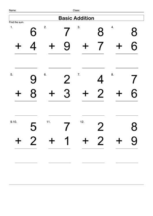 Basic Addition printable pdf download