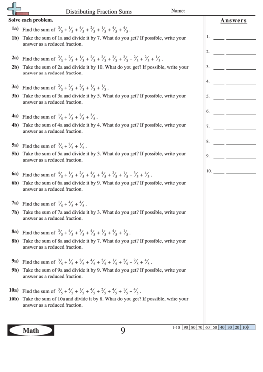 Distributing Fraction Sums printable pdf download