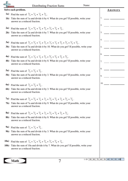 Distributing Fraction Sums printable pdf download