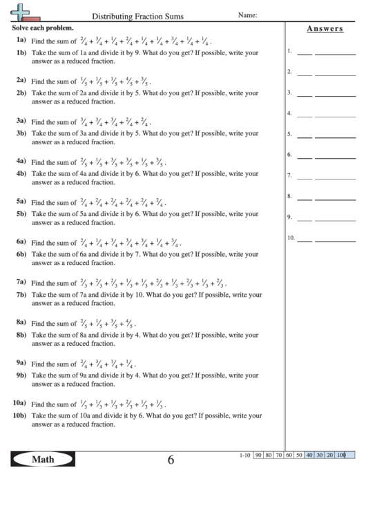 Distributing Fraction Sums printable pdf download